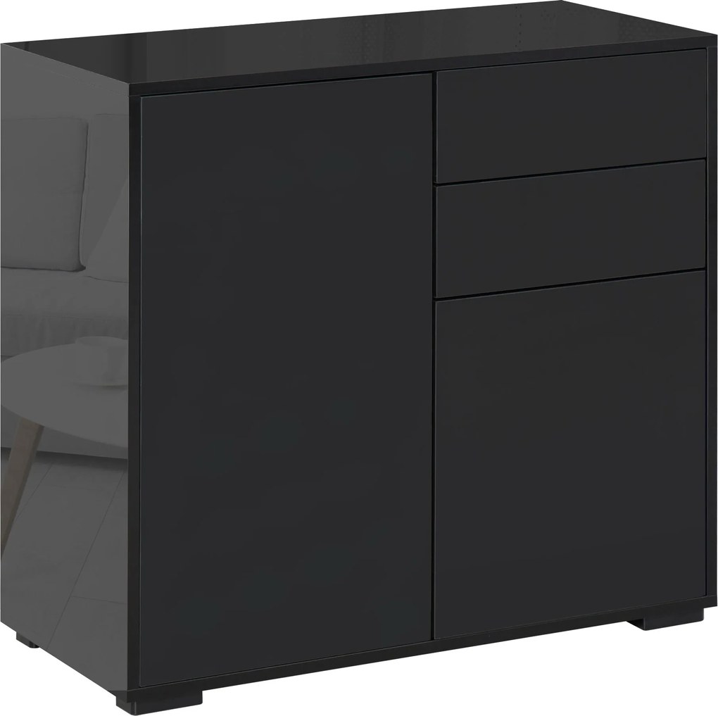 HOMCOM Skříňka se 2 šuplíky a 2 dvířky, Design s Otvorením Pushem, Skříňka se 2 Šuplíky a 2 Dvířky pro Domov a Kancelář, 79x36x74cm, Matná Černá | Aos