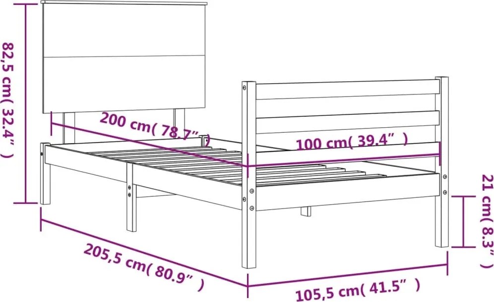 vidaXL Rám postele s čelem 100 x 200 cm masivní dřevo [3195213] Barva: Bílá