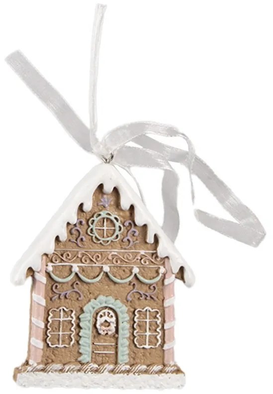 Hnědá závěsná vánoční ozdoba perníková chaloupka Gingerbread - 6*1*8 cm