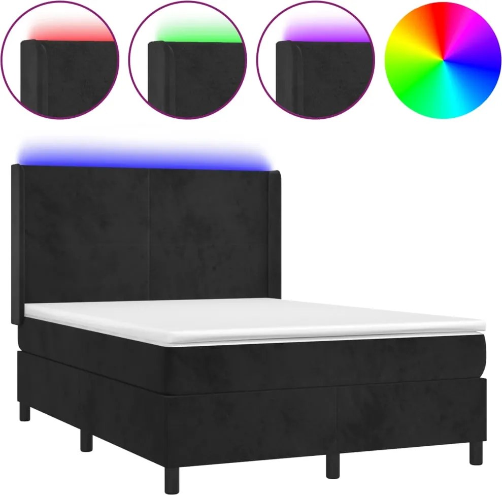 Box spring postel s matrací a LED černá 140x200 cm samet 3139447