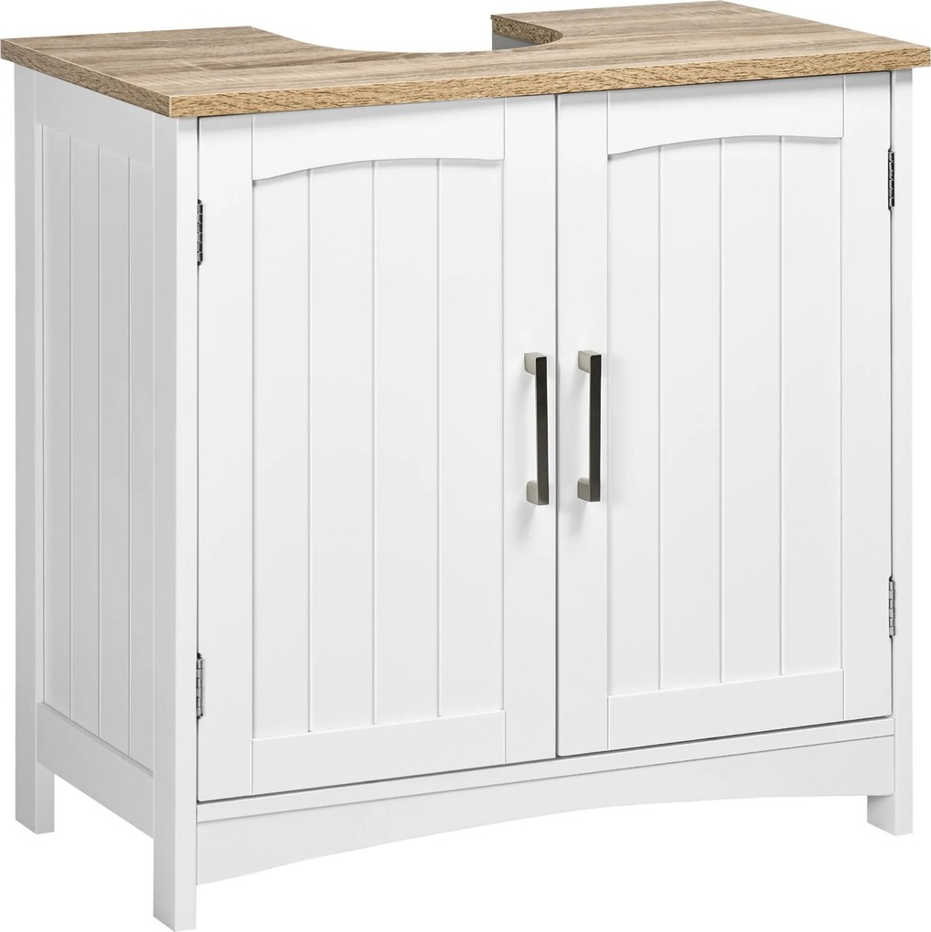 Kleankin Koupelnová skříňka pod umyvadlo s 2 dveřmi a nastavitelnou policí, moderní styl, nosnost 40 kg, 60x30x60 cm, bílá | Aosom