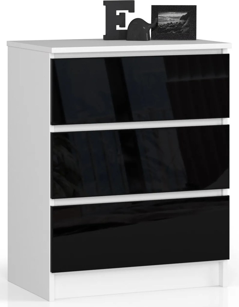 Komoda K60 3SZ bílá/černý lesk