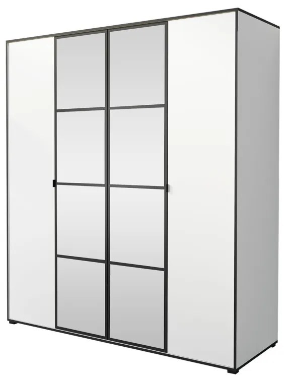 Šatní skříň se zrcadlem Birelto I 180 4D, Barva: bílá / bílá + černá