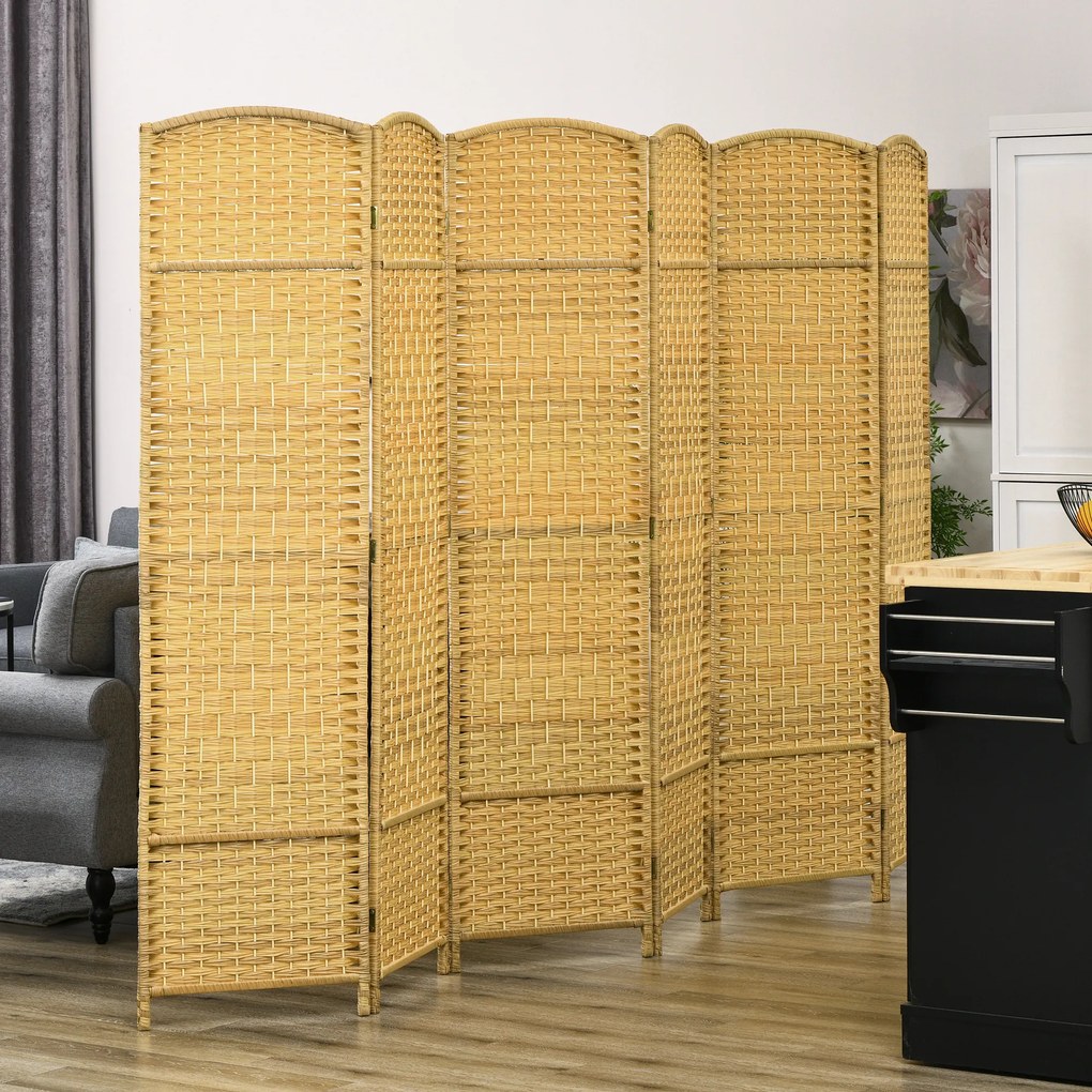 HOMCOM skládací dělící stěna se 6 panely 270x180 cm Záclona pro zajištění soukromí do kanceláře nebo ložnice v přírodním dřevě
