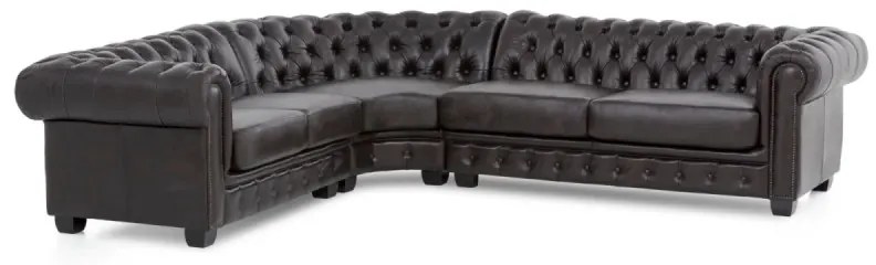 furniture-nabytek.cz - Masivní rohová sedací souprava Chesterfield z pravé kůže, hnědá