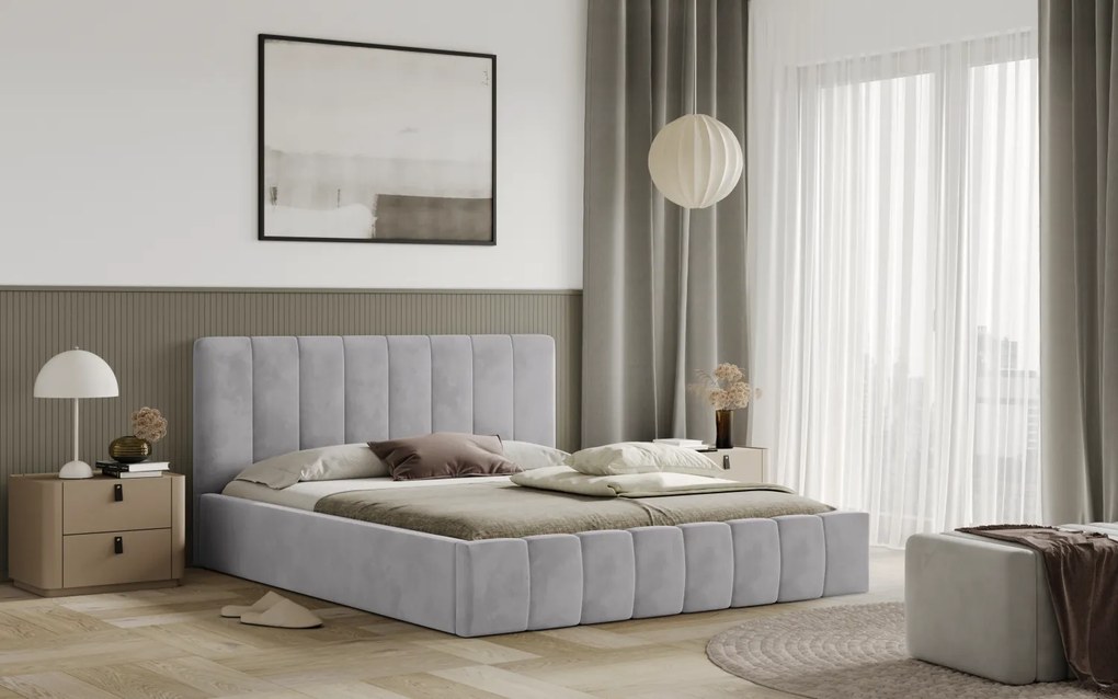 Postel RIMINI 160x200 světlešedá s úložným prostorem
