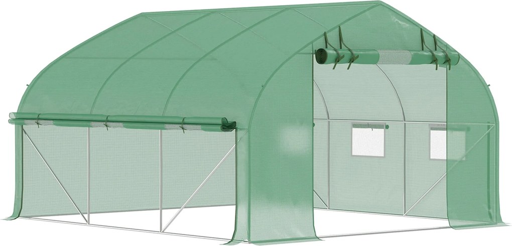 Outsunny Zahradní Tunelový Skleník, 10,4 m², UV-odolný Zahradní Skleník, Se Zipovým Rolovacím Dveřmi, Síťovinovými Okny, Pozinkované Ocelové Trubky a