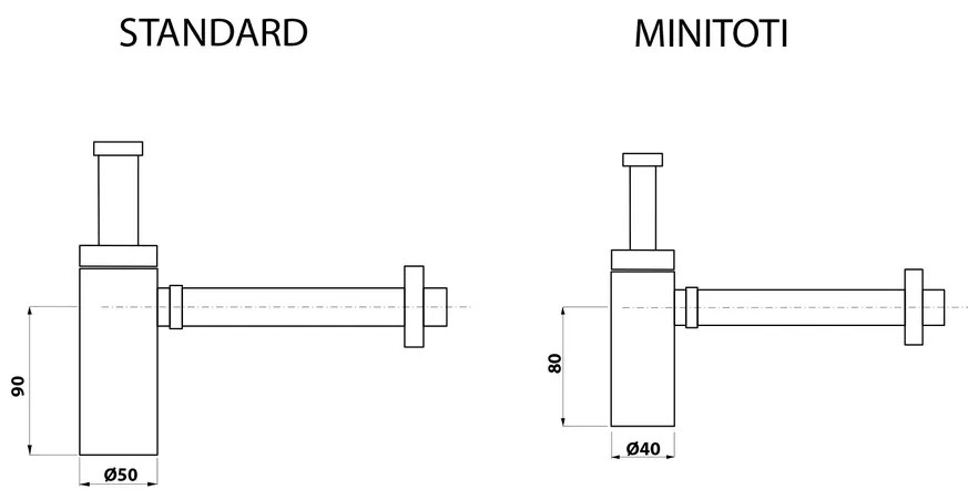 Omp Tea MINITOTI sifon pro umývátko, 5/4", odpad 32mm, černá mat 510.135.5.X