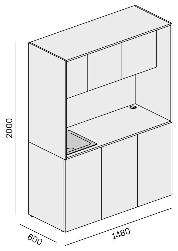 PLAN Kuchyňka NIKA se dřezem a baterií 1481 x 600 x 2000 mm, šedá, levé