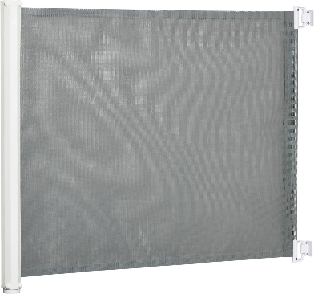 PawHut Ochrana pro psy - Zábrana na schody s bezpečnostním rozdělením, otevírací zábrana, roztažná zábrana, roletka, plastová šedá 115 x 82,5 cm | Aos