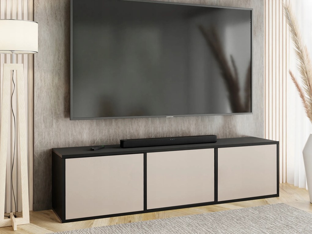 TV skříňka EDI 3 černý + kašmír uzavřená TV skříňka s policí