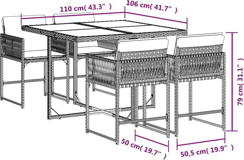 5dílný zahradní jídelní set s poduškami béžový polyratan 3211438