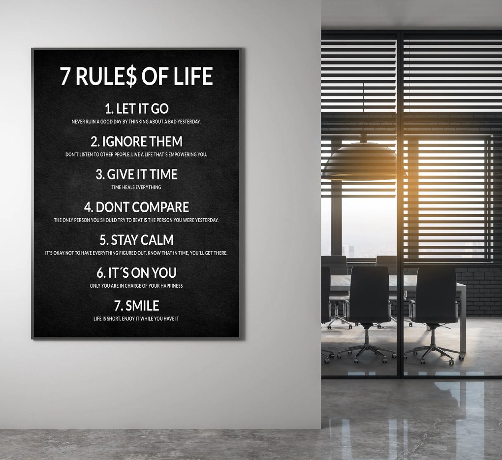 7 rules of life - motivační obraz Velikost: A3 - 29,7x42 cm, Volba rámu: s bílým rámem