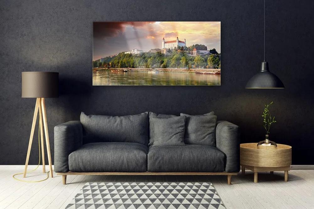akrylový obraz Město Jezero Krajina 120x60 cm