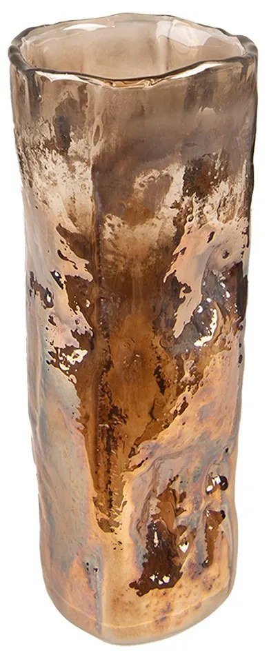 Hnědo-bronzová ručně foukaná skleněná úzká váza - Ø 8*20 cm