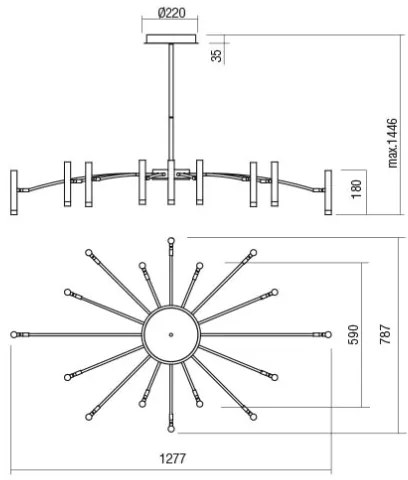Redo 01-3450 - LED Stmívatelný lustr na tyči RAYEN LED/80W/230V CRI 90 zlatá