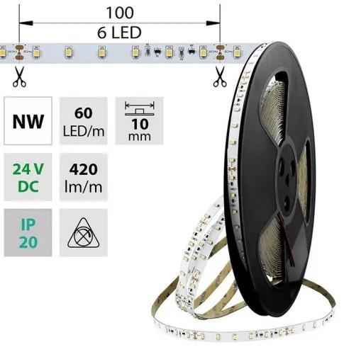 LED pásek McLED 24V neutrální bílá š=10mm IP20 4,8W/m 60LED/m SMD3528 ML-126.794.60.8 (20m)