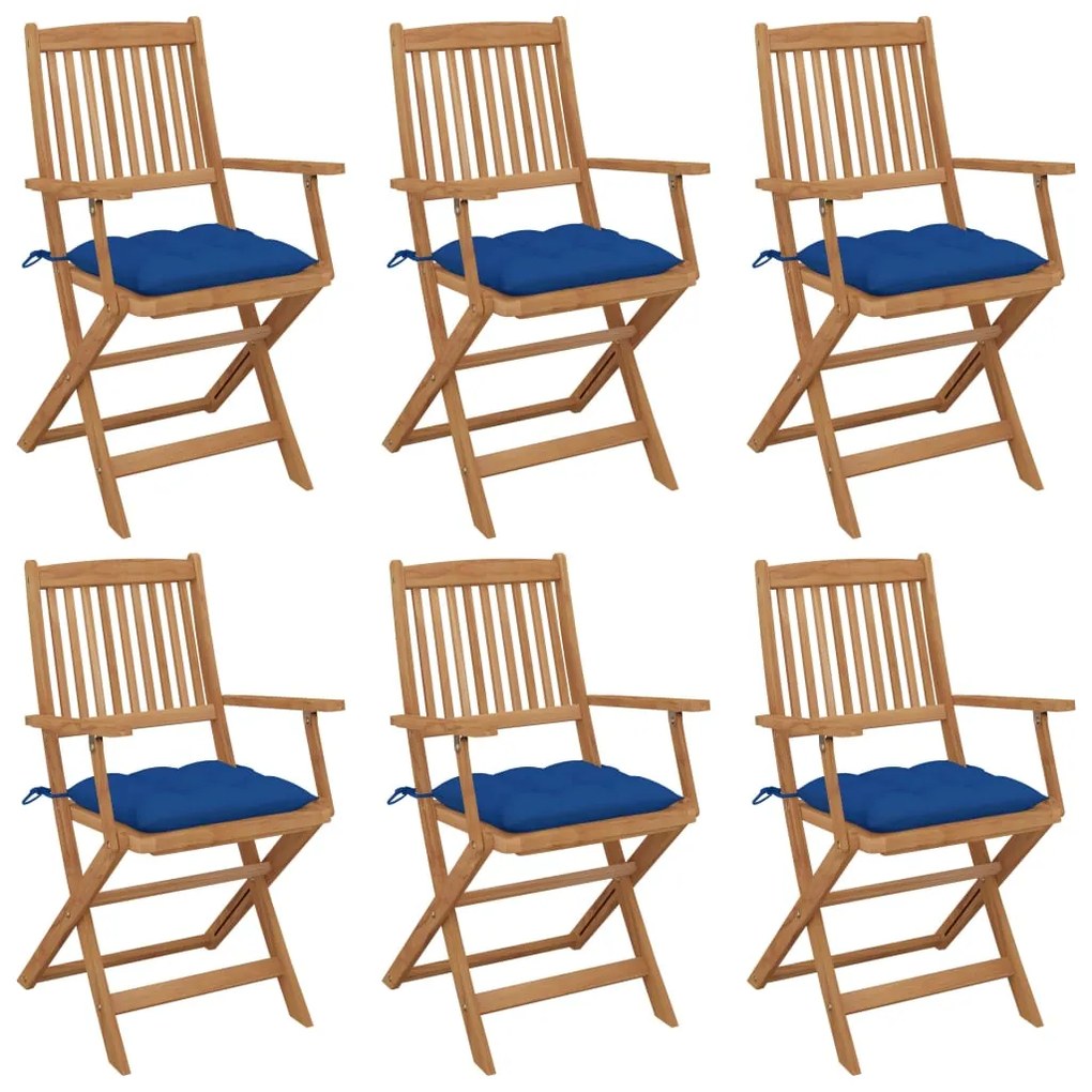 3065486 vidaXL Skládací zahradní židle s poduškami 6 ks masivní akáciové dřevo