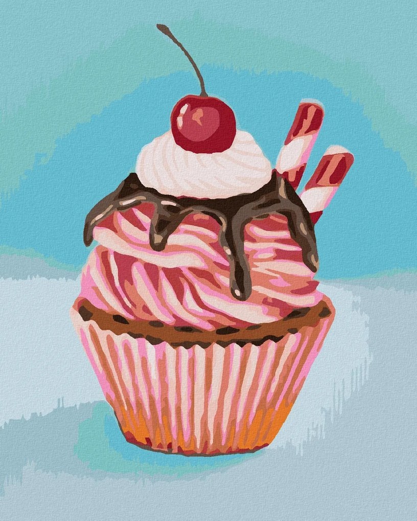 zuty zuty - malování podle čísel - jahodový cupcake s lékořicovou tyčinkou (myroslava voloschuk), 80x100