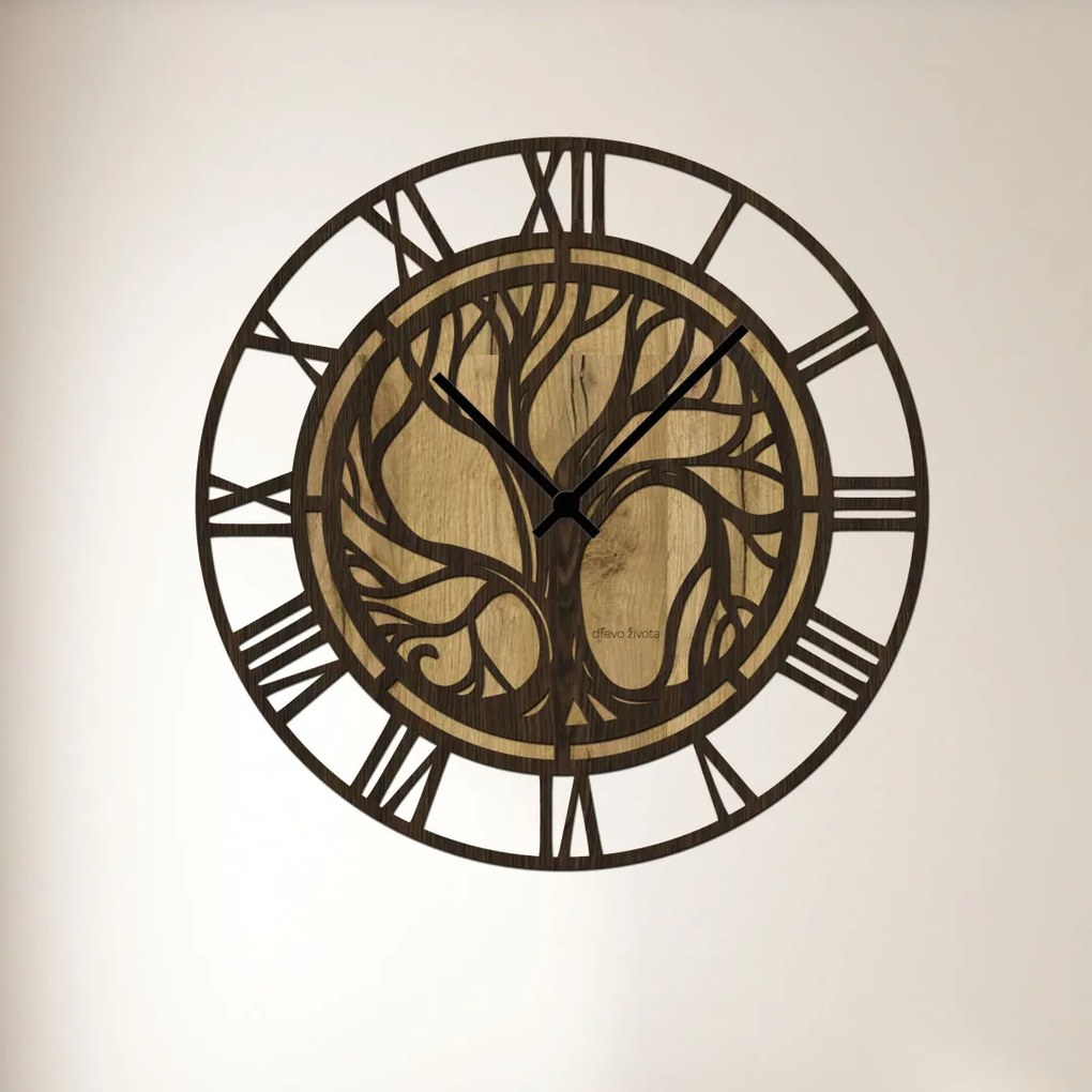 dřevo života Nástěnné hodiny STROM ČASU Zvolte barvu dekoru: Dub Sonoma-Wenge, Velikost hodin: 40x40, Barva ručiček: Černé