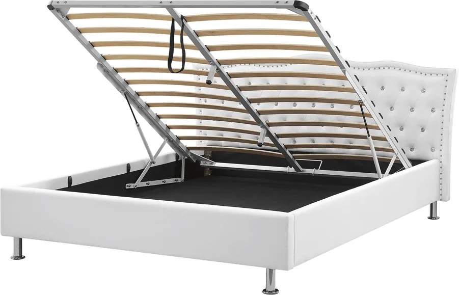 Bílá kožená postel Chesterfield s úložištěm 180x200 cm - METZ