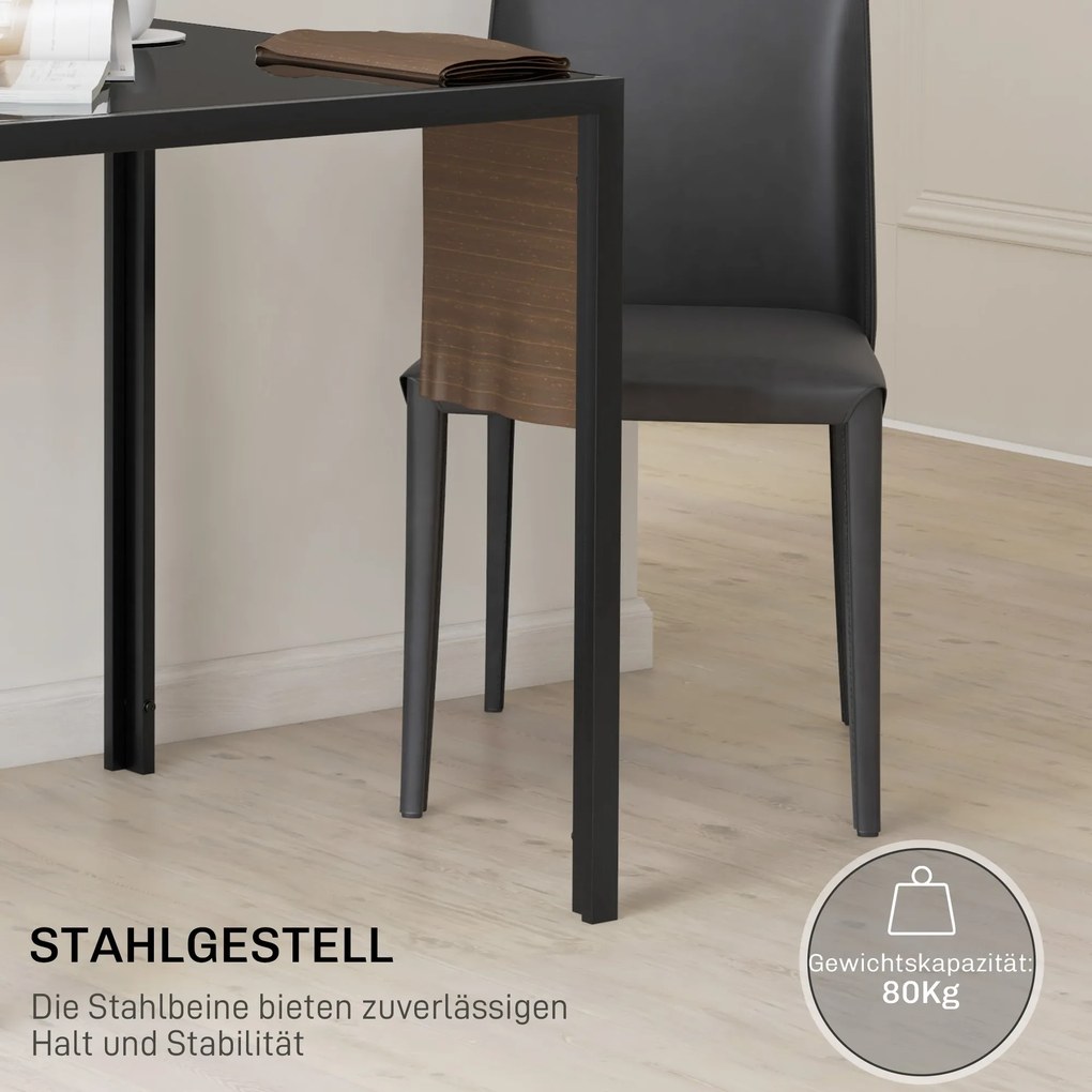 HOMCOM Jídelní stůl 75 x 75 cm, Čtvercový kuchyňský stůl pro 4 osoby, Jídelní stůl s tvrzeným sklem a kovovými nohami, Moderní stůl do kuchyně, jídel…