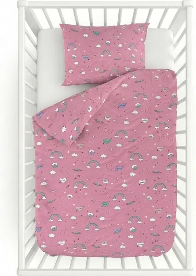 Kvalitex Bavlněné povlečení do dětské postýlky Obláčky růžové 1x 90/135, 1x 45/60cm