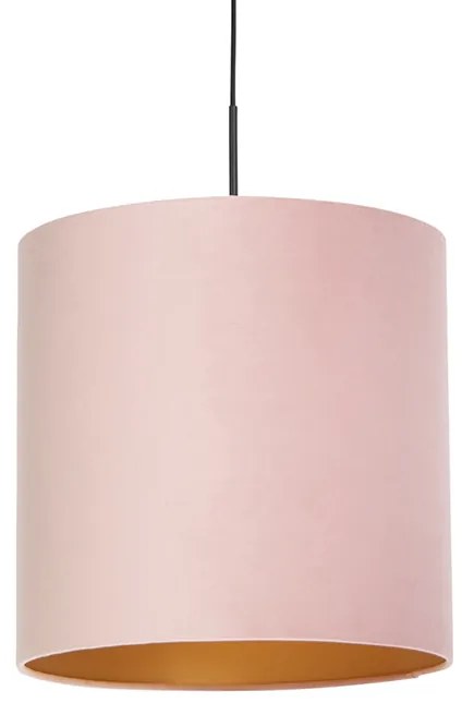 Závěsná lampa s velurovým odstínem růžová se zlatem 40 cm - Combi