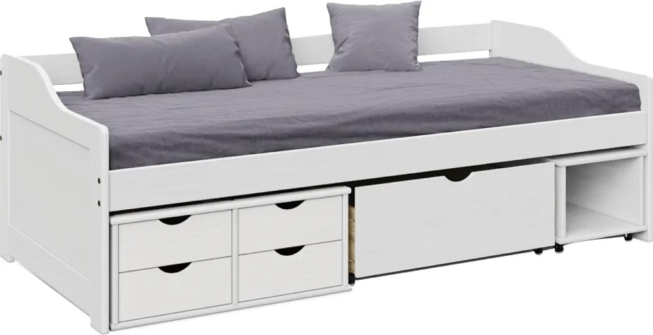 Postel s úložným prostorem, bílá, masiv, 90x200, MAXI NEW