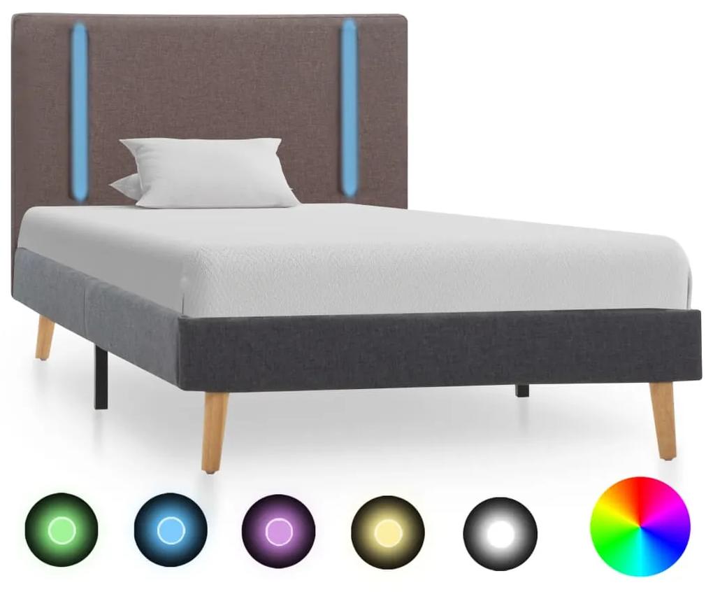 286775 vidaXL Rám postele s LED světlem taupe a tmavě šedý textil 90 x 200 cm