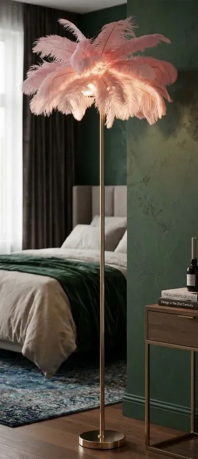 Stojací lampa Palm 160 cm růžová/zlatá