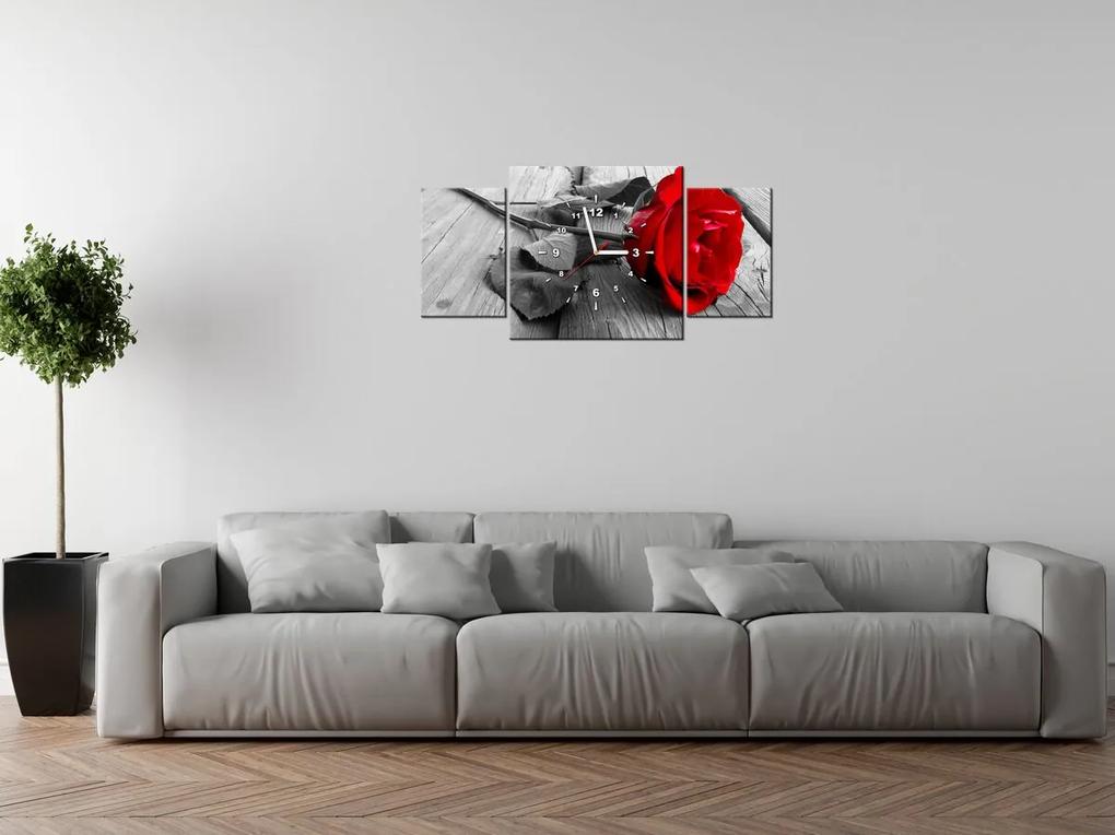 Gario Obraz s hodinami Červená růže - 3 dílný Rozměry: 90 x 30 cm