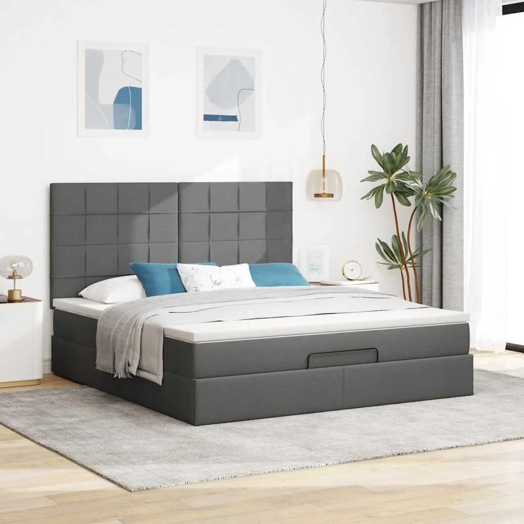 Osmanský rám postele s matrací tmavě šedá 160x200cm textil 3314018