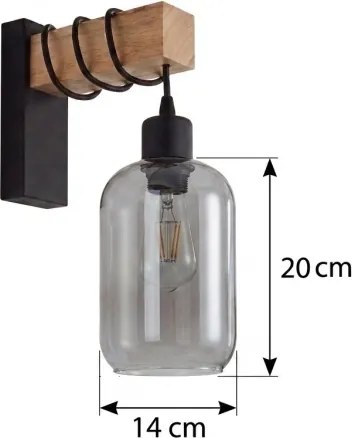BRILAGI - Nástěnné svítidlo WOOD GLASS 1xE27/60W/230V borovice/černá/kouř šedá