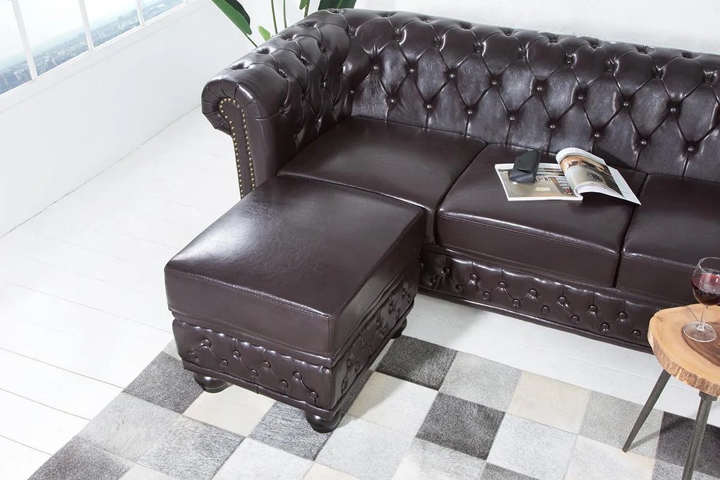 Taburetka Chesterfield Vintage II hnědá kávová