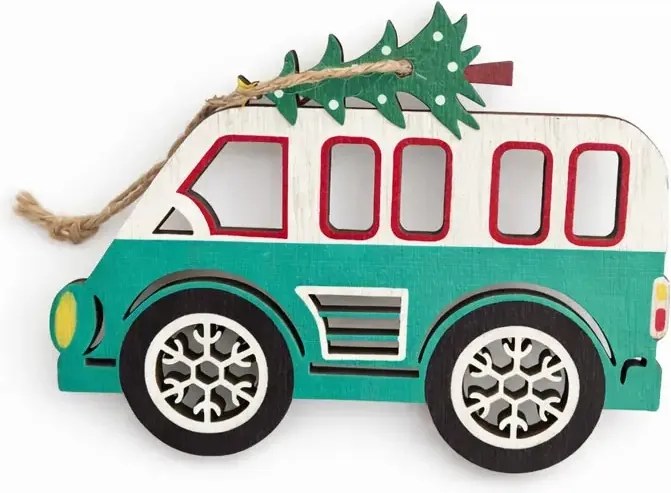 Dřevěná vánoční ozdoba autobus 12 × 9,5 cm, k zavěšení
