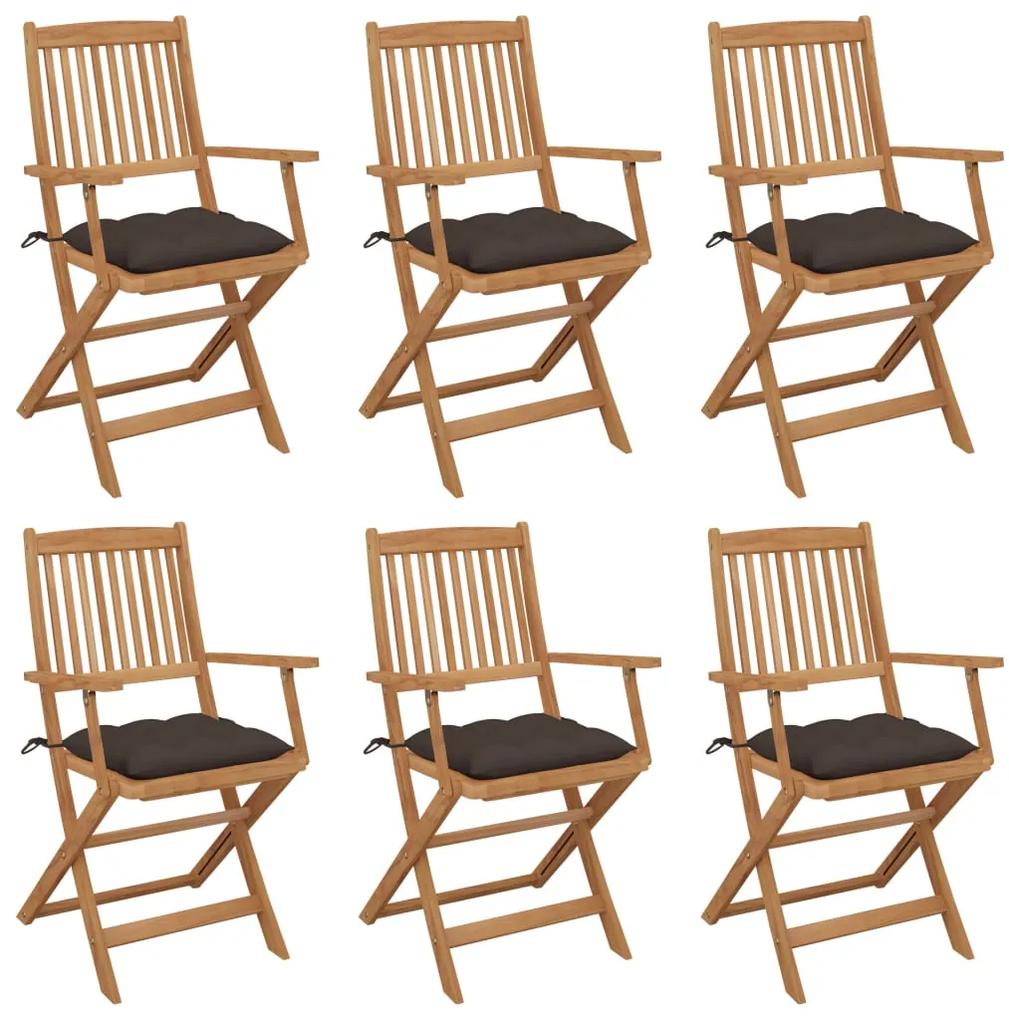 3065484 vidaXL Skládací zahradní židle s poduškami 6 ks masivní akáciové dřevo