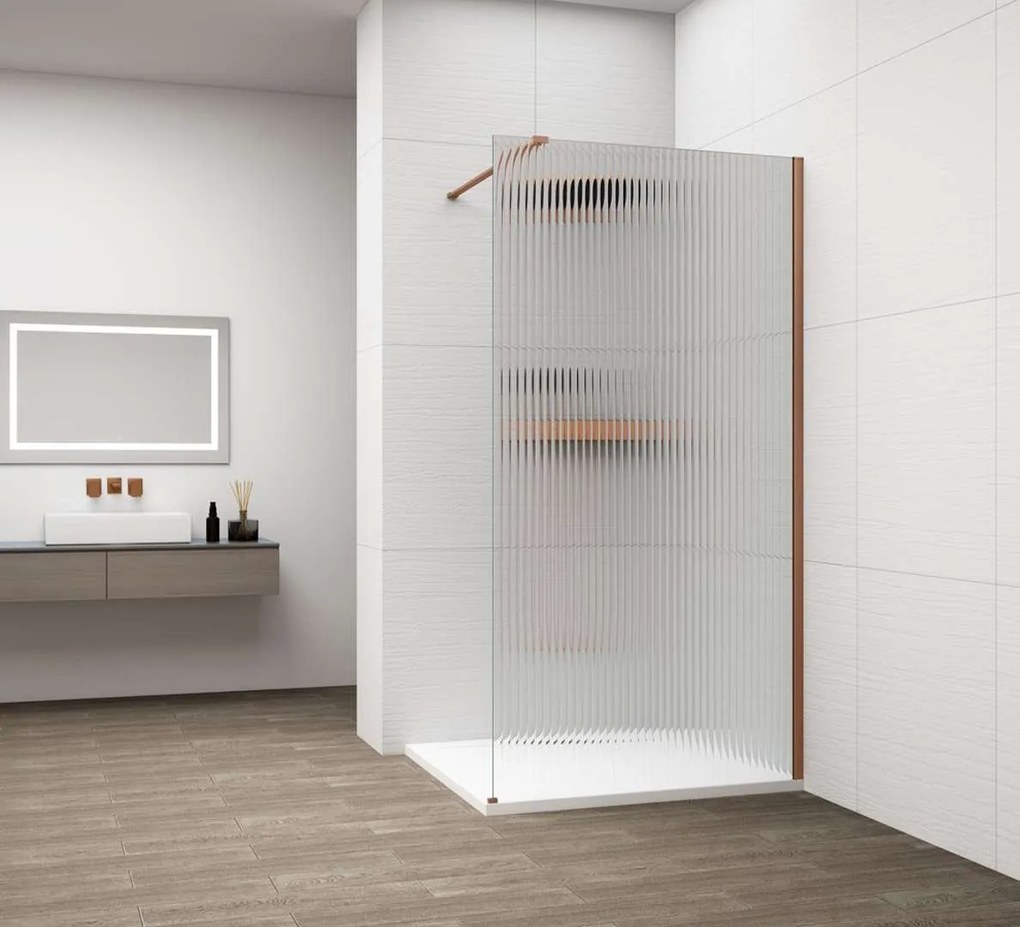 Polysan Esca - Sprchová stěna Walk-In 120x210 cm, Antidrop, sklo Flute/měď mat ES1312-09