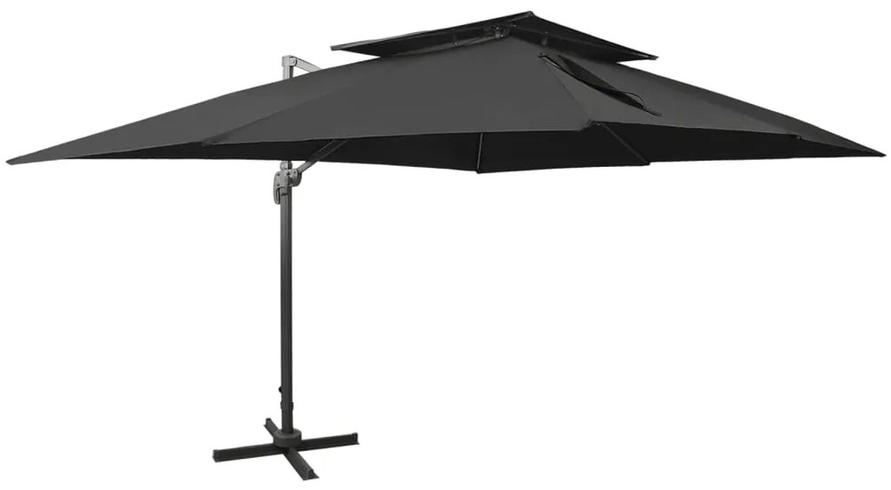 Konzolový zahradní slunečník s dvojitou střechou černý 400 x 300 cm 312377