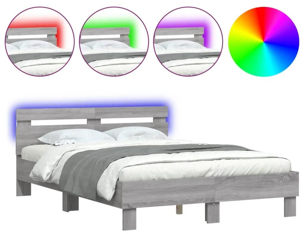 Rám postele s čelem a LED osvětlením šedý sonoma 120 x 200 cm - Default Title