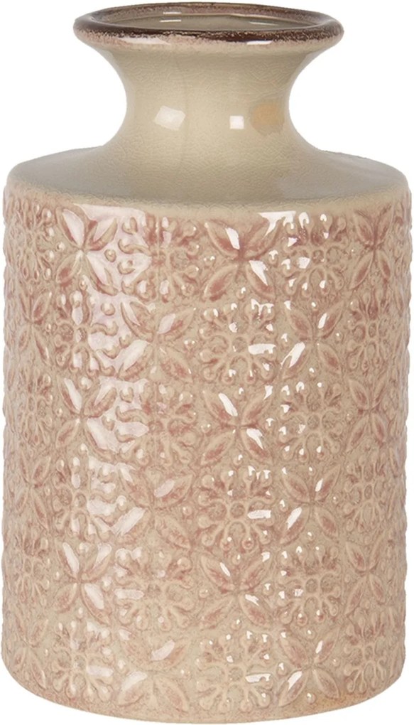 Béžovo růžová keramická váza se vzorem květin Alisa S - Ø 15*25 cm