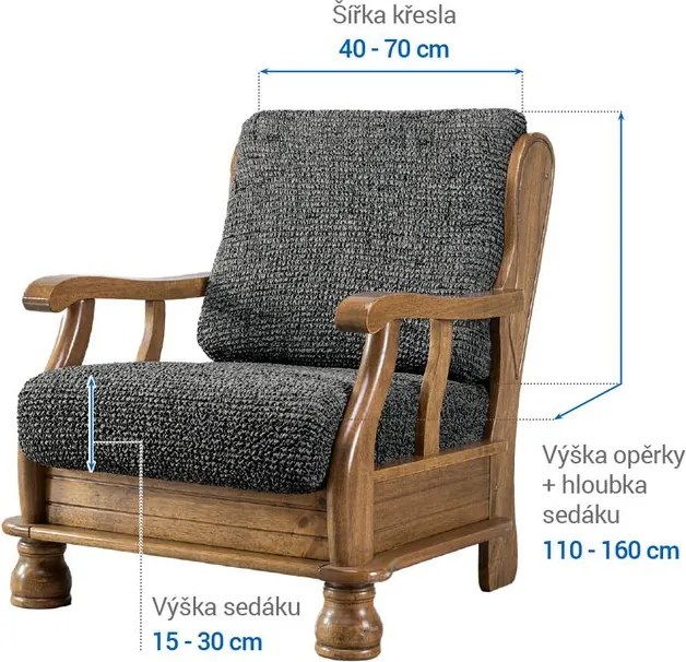 Bielastické potahy VITTORIA šedá křeslo s dřevěnými rukojeťmi (š. 40 - 70 cm)