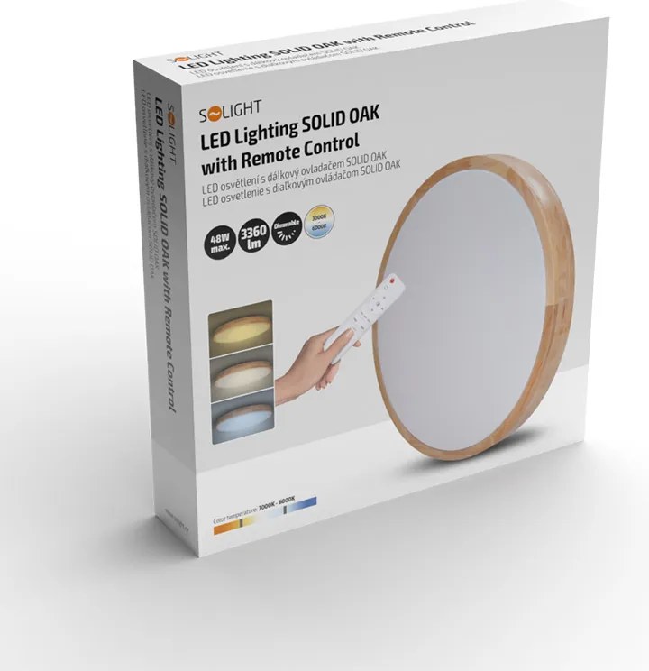Solight LED osvětlení s dálkovým ovladačem Solid Oak, 48W, 3360lm, 39cm, změna chromatičnosti, stmívatelné