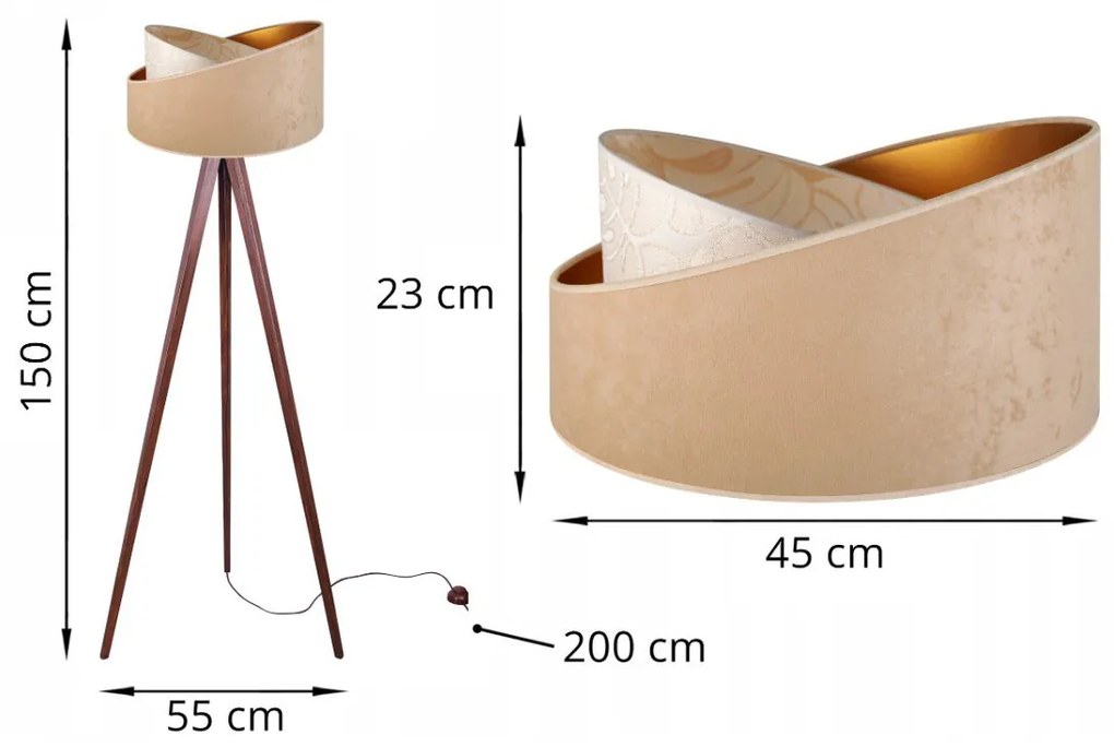 Podlahová lampa WERONA 7, 1x béžové/krémové textilní stínítko se vzorem, G, P