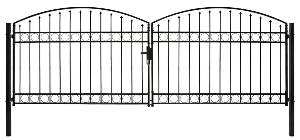 143093 vidaXL Dvoukřídlá zahradní brána s obloukem ocelová 400 x 125 cm černá