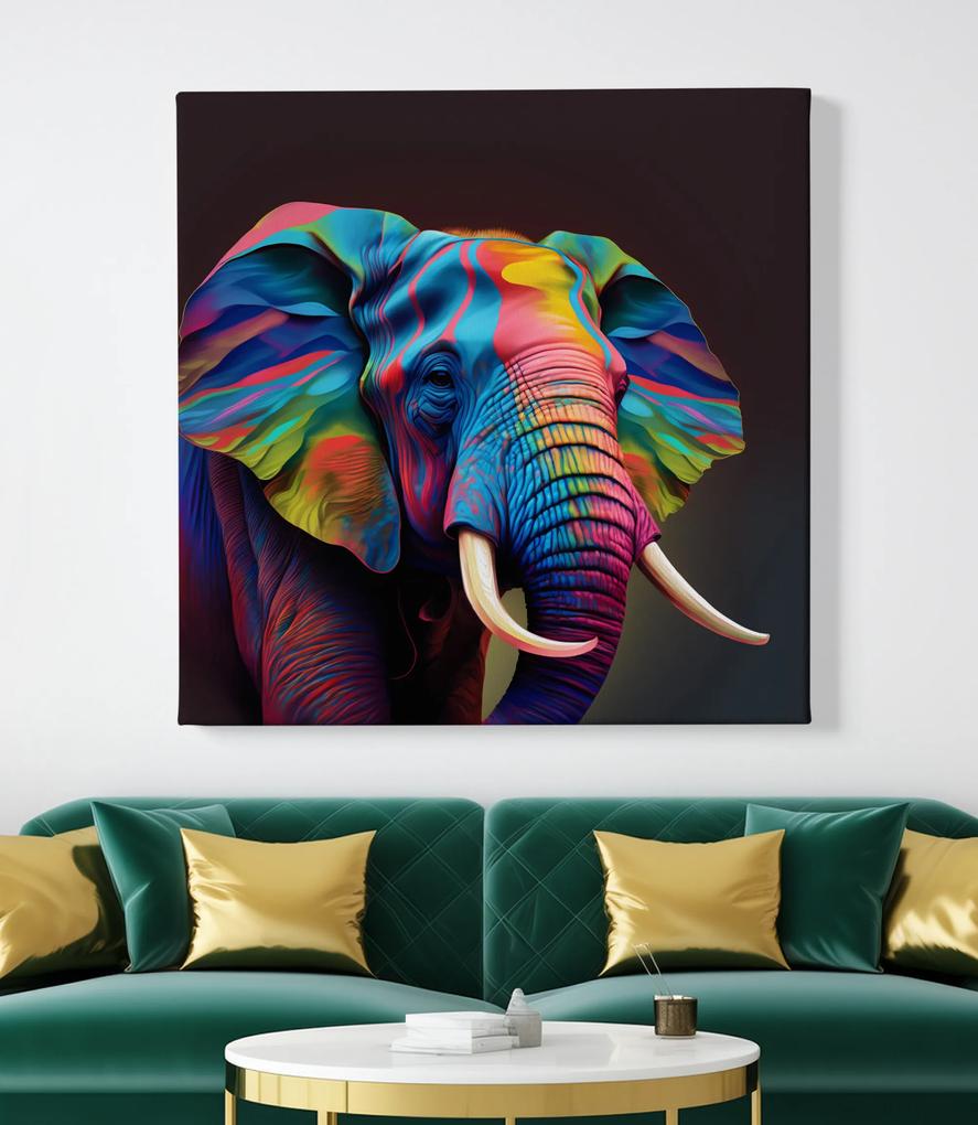 Obraz na plátně - Barevný slon FeelHappy.cz Velikost obrazu: 120 x 120 cm
