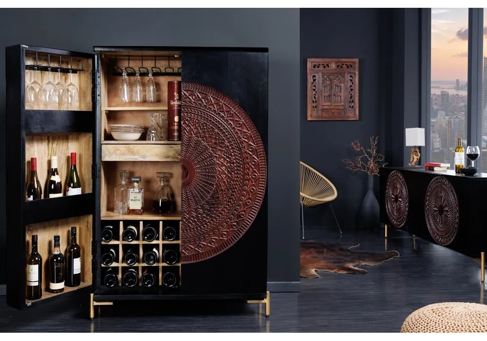 Massive home | Černá designová barová komoda Black Mandala 140cm