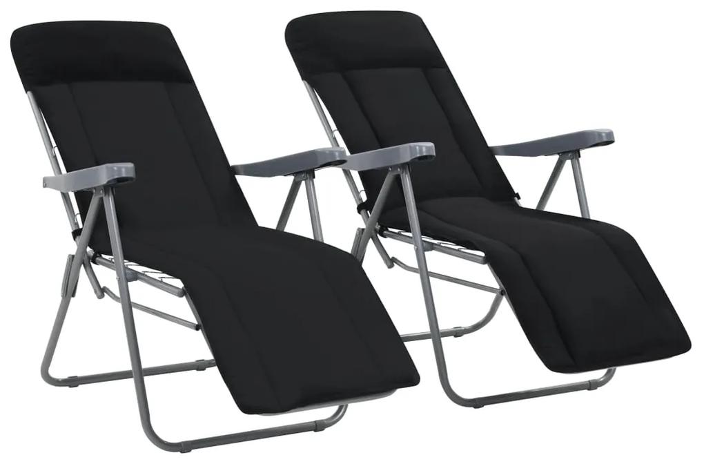 Skládací zahradní židle s poduškami - 2 ks | černé