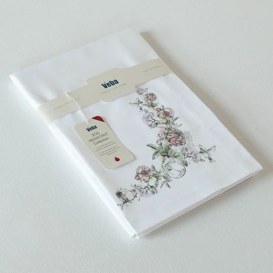 Ubrus Veba GARBO tisk Roses obálkový lem bílá s nešpinivou úpravou Velikost: 40x40 cm