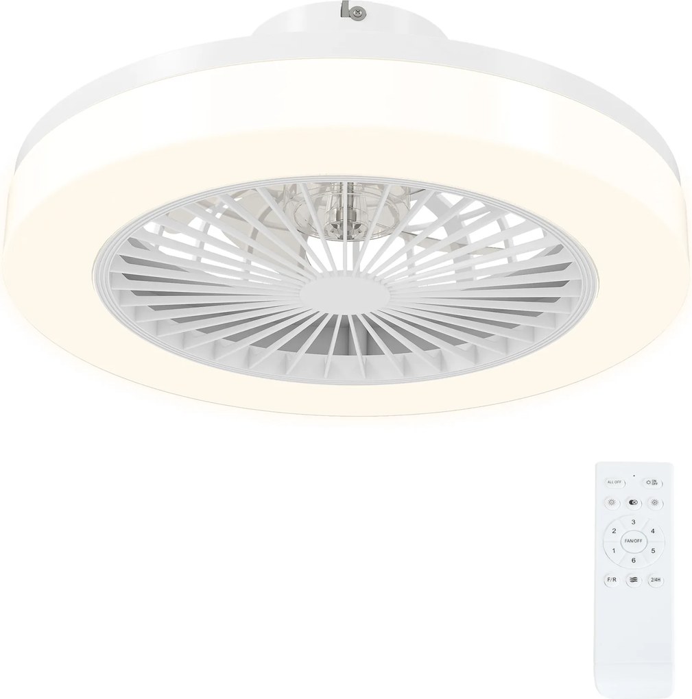 Stropní ventilátor s LED lampou, 6 rychlostí, dálkové ovládání, bílý